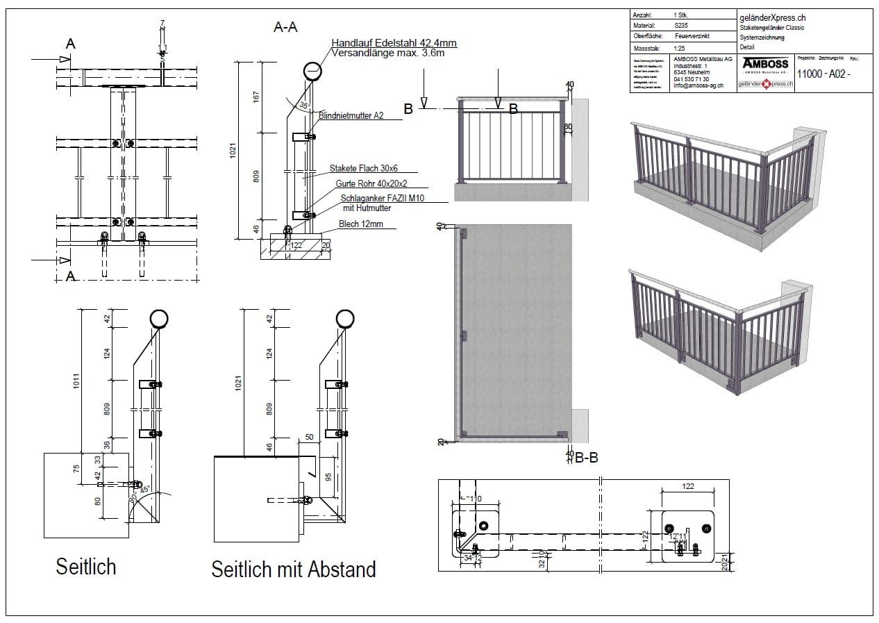 Staketengeländer mit Edelstahlhandlauf Online konfigurieren